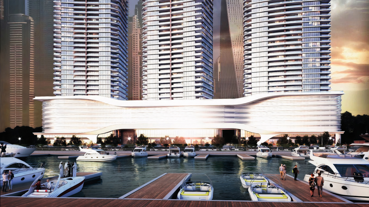 Sobha SeaHaven is a residential complex of three towers in Dubai Harbor right on the seafront.